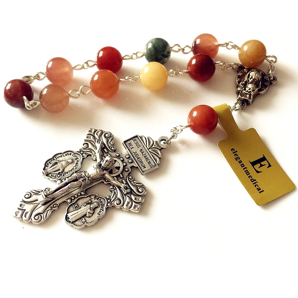 elegantmedical HANDMADE rosary Rutilated Quartz crystal bead one decade rosary bracelet cross Gift