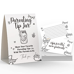 Toctose Advice for New Parents, Parenting Advice Card, Baby Shower Party, Tips for the Parents To Be，Includes a 5x7 Standing Sign and 25 4x6 Advice Cards(JYC038)