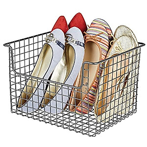 mDesign Metal Wire Closet Storage Basket Organizer with Front Dip Opening for Organizing Bedroom, Bathroom, Mudroom, Entryway, Hallway, or Linen Closets - Concerto Collection - 4 Pack - Graphite Gray