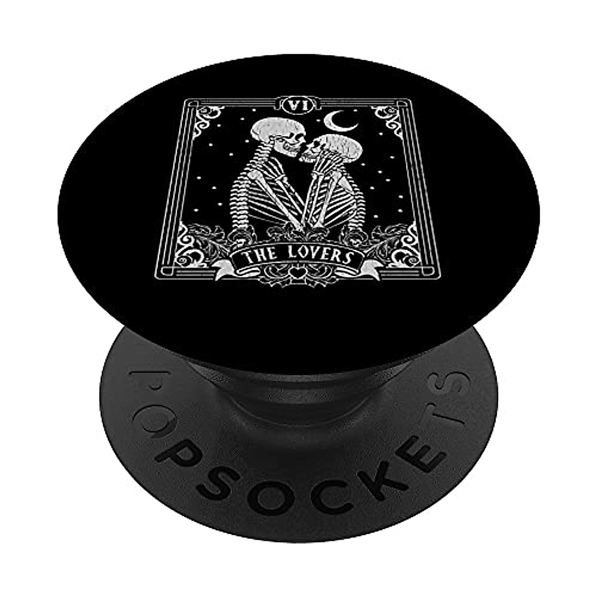 The Lovers Tarot Card Skeleton Halloween Occult Black PopSockets Swappable PopGrip