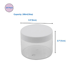 suituts 24 Pack 10 oz (300 ml) Plastic Jars with Lids, Food Storage Spice Jars, Craft Storage Favor Jars//Empty Wide-Mouth Jars for Body Butter, Cosmetics(Clear)