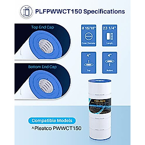 POOLPURE PLFPWWCT150 Pool Filter Replaces PWWCT150, Ultral-B3, Clearwater II ProClean 150, 817-0150N, Unicel 8414, Filbur FC-1287, SD-00210, 150 Sq.ft Filter Cartridge 1PACK
