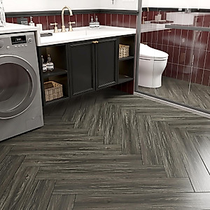 Wallercity Light Black Wood Peel and Stick Floor Tile for Kitchen 36x6 Inches Waterproof Vinyl Flooring for Bathroom Laminate Peel and Stick on Tile for Floor Self Adhesive Removable Sticky Tiles 4PCS