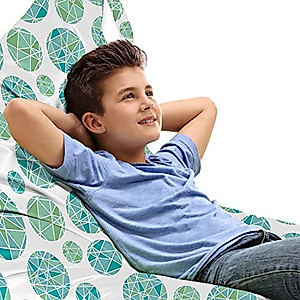 Lunarable Blue Green Lounger Chair Bag, Fractal Looking Mosaic Circles with Triangles Repeating Motifs Ornament, High Capacity Storage with Handle Container, Lounger Size, Multicolor