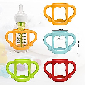 4 Pack Baby Bottle Handles, Silicone Bottle Handles for Dr Brown Narrow Baby Bottles, Baby Bottle Holder with Easy Grip Handles to Hold Their Own Bottle, BPA Free