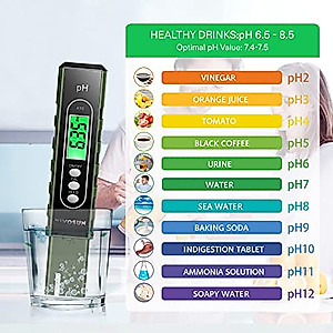 VIVOSUN PH Meter Digital PH Tester Pen 0.01 High Accuracy Water Quality Tester with 0-14 PH Measurement Range for Household Drinking, Pool and Aquarium, with ATC, Army Green