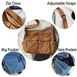 KlaOYer Canvas Messenger Bag Large Hobo Bag School Crossbody Shoulder Bag Tote Bag with Pocket for Women and Men (Green)