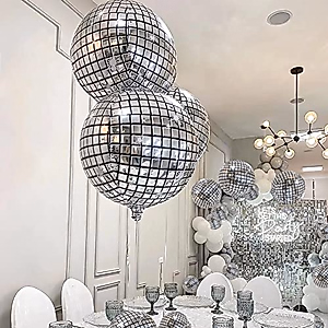 20Pcs Disco Ball Balloons Different Sizes- 4D Large Disco Balloons 32” 22” 10 Inch Assorted Round Metallic Silver Disco Mylar Balloons for 70s 80s Disco Themed Birthday New Year's Party Decor Supplies