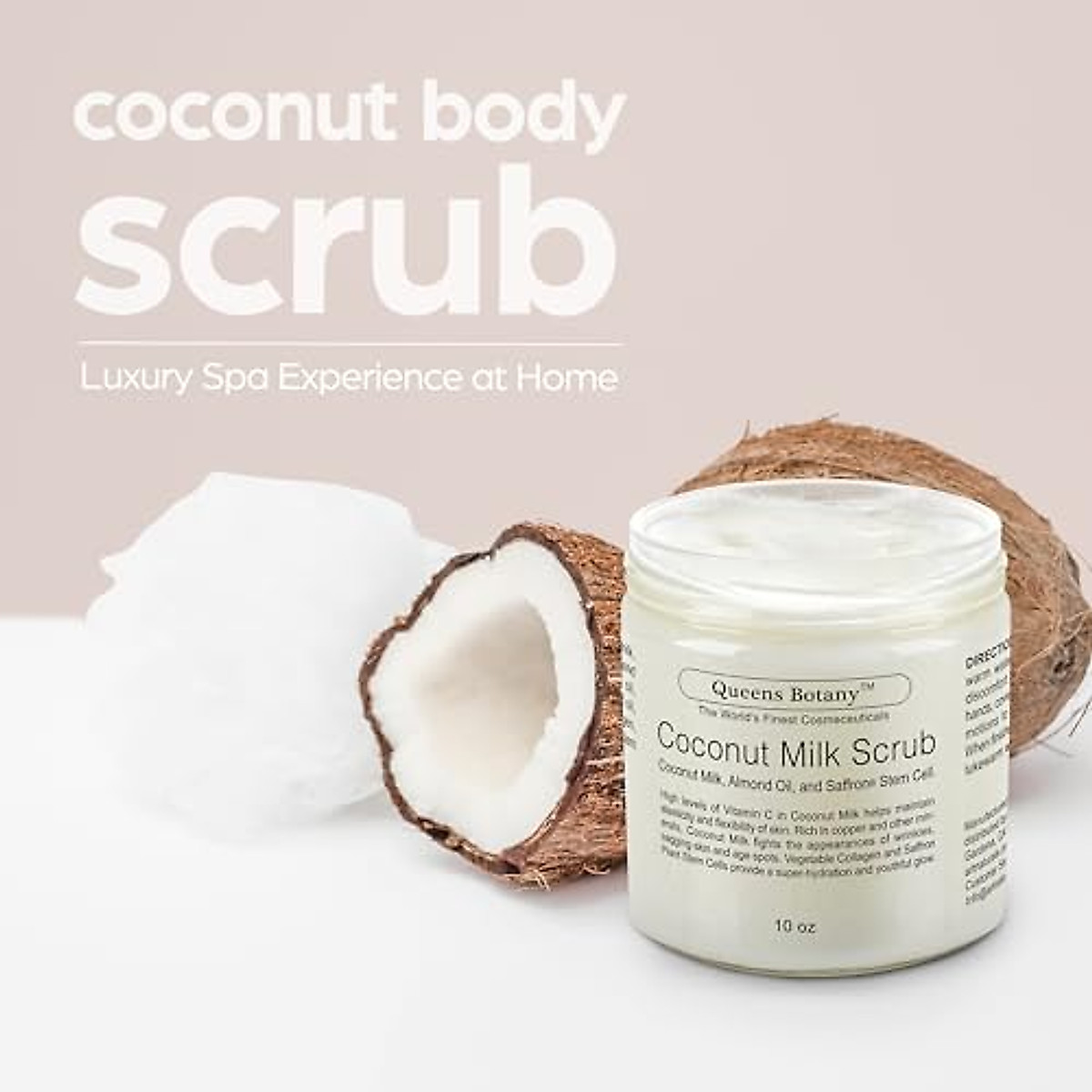 Coconut Milk Body Scrub - Moisturizing Almond Oil, Saffron Stem Cell &amp; Nourishing Body Oils -Exfoliating Salt Scrub For Body - Win Against Aging, Acne, Eczema, Psoriasis &amp; Dead Skin Scars- 10 oz
