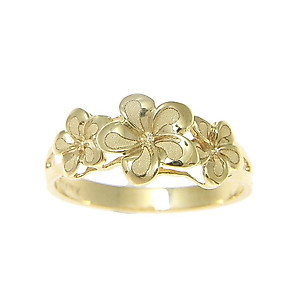 Arthur's Jewelry 14K solid yellow gold 6.5mm-8mm-6.5mm Hawaiian plumeria flower ring