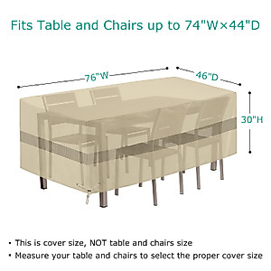 SunPatio Outdoor Furniture Set Cover Waterproof, Heavy Duty Rectangular Table and Chairs Cover for Patio Furniture, All Weather Protection Outside Sectional Cover, 76''L x 46''W x 30''H, Beige