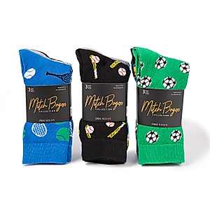 Mitch Bogen Boy's Novelty Crew Dress Fun Design Socks 12 Pairs Assorted Sports Shape Pattern (Boys 1, Medium)