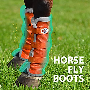 Harrison Howard Horse Fly Boots Summer Protection with Fleece Trim to Eliminate Rubbing Comfortable and Ventilating Mesh Leg Guards Sold in Pair Vibrant Orange L