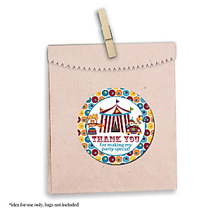 Circus Carnival Birthday Party Thank You Sticker Labels, 40 2" Party Circle Stickers by AmandaCreation, Great for Party Favors, Envelope Seals & Goodie Bags