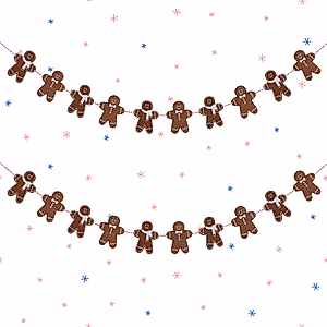 Jetec 2 Pieces Christmas Gingerbread Man Banner Cute Gingerbread Garland Decorations Wooden Christmas Bunting Banner Hanging Gingerbread Man Banner for Home, 6.6 Ft Each