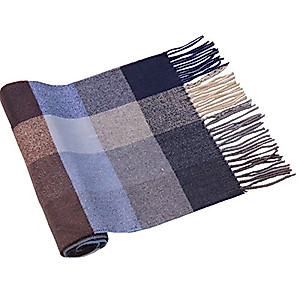 SAFERIN Men Winter Plaid Soft Elegant Cashmere Feel Wrap Scarf Grey Plaid (3-9 Blue Coffee Plaid)