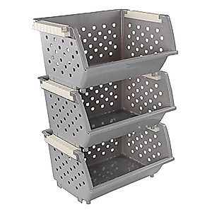 Joyeen 3-pack Stackable Organizer Basket Bins, Plastic Stacking Storage Basket