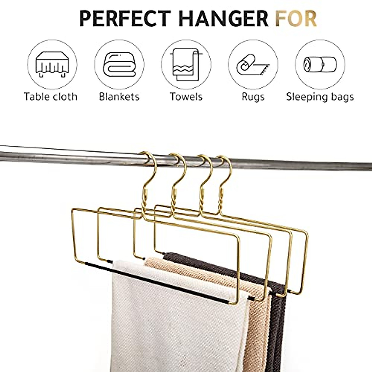 Quality Blanket Linen Hangers Wide Heavy Duty Hanger for Blankets, Table Cloths, - Nonslip Vinyl Coated Comforter Storage Hanger for Quilts, Sleeping Bags - for Closet Storage Solutions (Gold, 1)