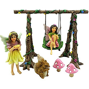 PRETMANNS Fairies for Fairy Garden - Outdoor Fairy Garden Accessories with Fairy Garden Fairies - Fairy Garden Kit - Miniature Garden Fairy Figurines & Fairy Garden Swing - 6 Items