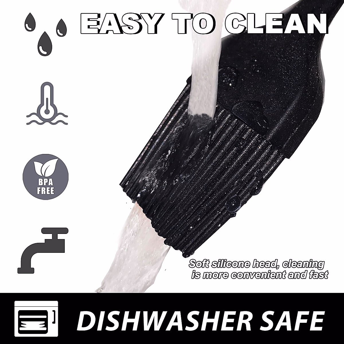 Anaeat 2 Pack Silicone Basting Pastry Brushes - Heat Resistant Brush with Soft Bristles, Hygienic One Piece Design, Marinade Brush Great in Baking for Spreading Oil Butter Sauce BBQ Grill (Black)