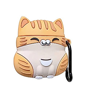 LUCKESSA Cute Kawaii Squatting Smiling Happy Sleeping Cat Earphone Case for AirPods Pro, Sitting Kitty Soft Rubber Silicone Strong Protection Wireless Charging Earbud Cover Protective Skin -Yellow
