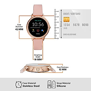 Fossil 42mm Gen 5E Stainless Steel and Silicone Touchscreen Smart Watch, Color: Rose Gold, Pink (Model: FTW6066)