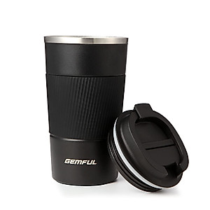 GEMFUL 17oz Travel Coffee Mug To Go with Lid Stainless Steel Insulated Cups Reusable Tumbler Leak Proof Coffee Lovers Gift for Hot Cold Drinks Women Men Office Car Black