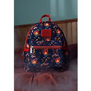 Child's Play Good Guy Chucky Doll Denim AOP Mini Backpack, Horror Fashion Bag Standard