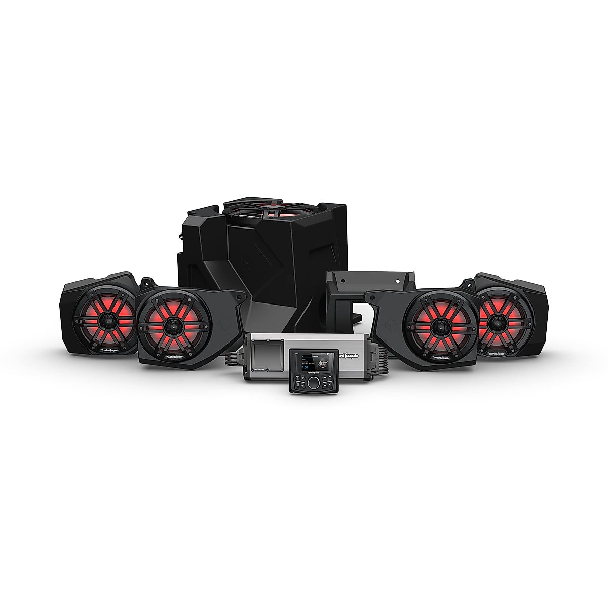 Rockford Fosgate RNGR18-STG4 Audio Kit: PMX-2 Receiver, 1500-Watt Amp, M1 Series Color Optix Multicolor LED Lighted Front & Rear Speakers plus Subwoofer for Select Polaris Ranger Models (2018-2022)