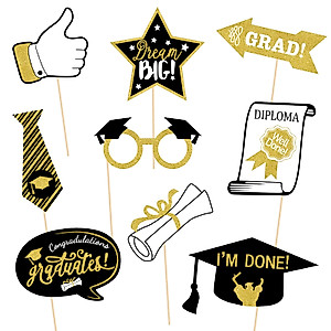 Black-Gold Graduation Party-Decorations Photo-Booth Props - 25pcs DIY Funny Glasses Cap 2024 Class Congrate Grad Photography Props Decor,College Favors Gifts Supplies Ouruola