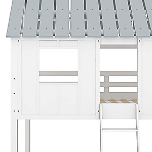 DEYOBED Twin Over Twin House-Shaped Wooden Bunk Bed - Perfect for Kids and Teens, Creative and Space-Efficient Bedroom Solution