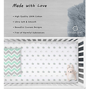 OptimaBaby Elephant Chevron Fitted Crib Sheets, Green, 2 Count