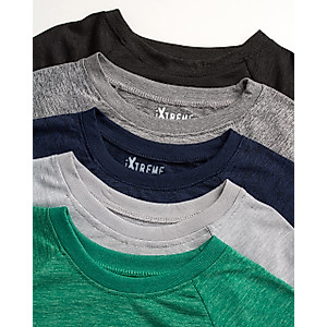 iXtreme Boys' Active T-Shirt - 5 Pack Performance Dry Fit Sports Tee - Lightweight Boys Athletic Shirts & Tees (16-18), Size 12-14, Green/Navy/Light Grey/Black/Grey Marble