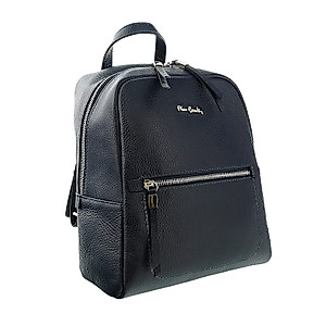 Pierre Cardin Navy Blue Leather Classic Medium Fashion Backpack for womens