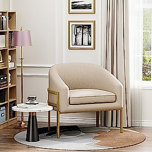 Aklaus Barrel Chairs Modern Arm Chair with Gold Metal Legs Upholstered Reading Accent Chair Club Chair with Removable Seat Cozy Sigle Sofa Chair Round Armchair for Living Guset Room Bedroom