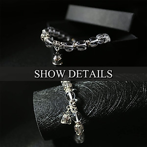 KS-WORKSHOP 8MM Stretch Bracelet for Women Handmade Beads Chain Quality Natural Stone White Crystal Beaded Girls Charm Dancing Lion Pendant Semi-Precious Gemstone Perfect Valentine's Gift Birthday