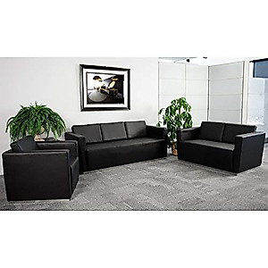 Flash Furniture HERCULES Trinity Series Contemporary Black LeatherSoft Loveseat with Stainless Steel Base