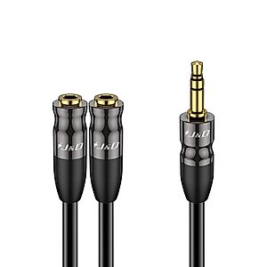 J&D Headphone Splitter 3.5 mm Audio Stereo Y Splitter Cable, 1/8 inch TRS Male to Dual 1/8 inch TRS Female Headphone Jack Adapter Aux Extension Cable for Phone/PS4/Switch/Tablet, 0.65 ft