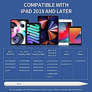 Stylus Pen for iPad with Palm Rejection, Tilt Sensitive and Magnetic Pencil for (2018-2022) Apple iPad Pro 11/12.9 Inch, iPad Air 3rd/4/5th Gen, iPad 6/7/8/9th Gen, iPad Mini 5/6th Gen (White)