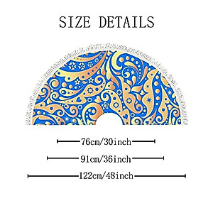 Kuizee Christmas Tree Skirt 30 Inch Xmas Tree Ornament Blue Golden Luxury Deco Xmas Party Decoration Tassels Christmas Party Supplies Christmas Tree Base Cover