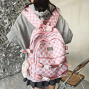 LaurelTree Kawaii Aesthetic Cute Backpack with Accessories and Pins Laptop Travel Bag School Students Suppliers Teens Girls (Pink)