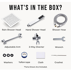 G-Promise All Metal Dual Square Shower Head Combo | 8" Rain Shower Head | Handheld Shower Wand with 71" Extra Long Flexible Hose | Smooth 3-Way Diverter | Adjustable Extension Arm - A Bathroom Upgrade