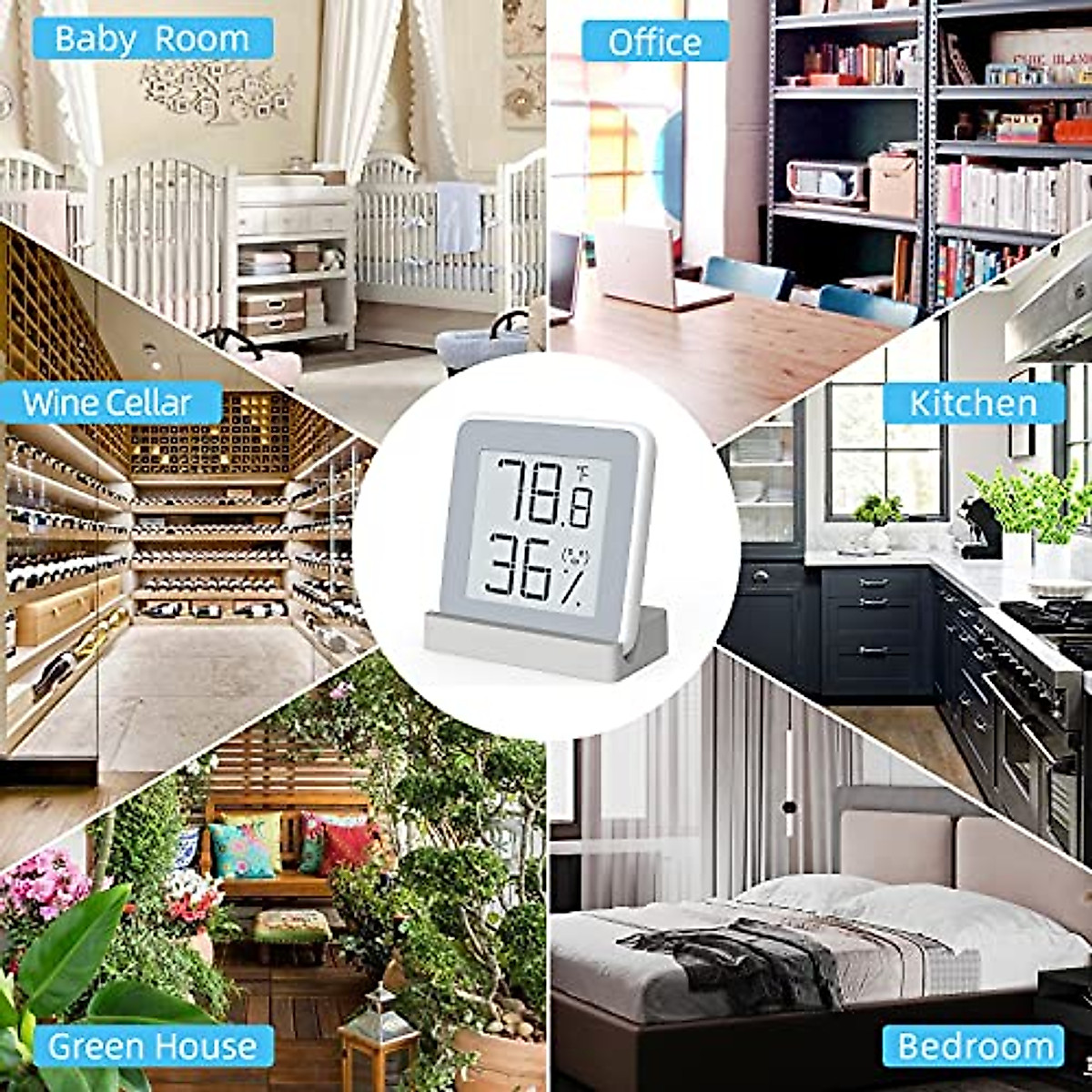 Smart Guesser Digital Hygrometer Indoor Thermometer, Thermometer for Home HD E-Ink Screen Room Temperature Humidity Meter High Acurracy Temperature Sensor Humidity Gauge, Gray & White, (MHO-C202)