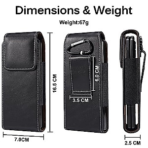 Miimall Compatible Samsung Galaxy Z Fold 5/4/3/2 Phone Pouch Holster Belt Case, Leather Pouch with Carabiner +Magnetic Closure for Fold Phone Holster Pouch for Galaxy Z Fold 5/Z Fold 4/3/2(Black)