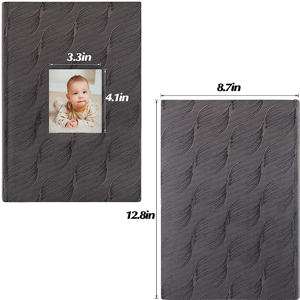 AUEAR, Photo Album Holds 4x6 300 Horizontal Pictures with Memo Space, Large Capacity Fabric Cover Photo Book for Graduation, Family Wedding Anniversary (Black)