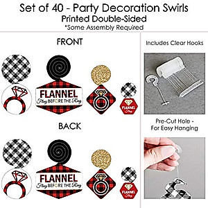 Big Dot of Happiness Flannel Fling Before the Ring - Buffalo Plaid Bachelorette Party Hanging Decor - Party Decoration Swirls - Set of 40