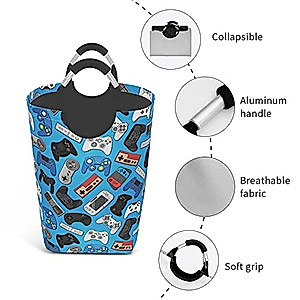 Duduho Video Game Controller Background Laundry Basket with Handles Laundry Hamper Toys Storage Organizer Foldable Bucket Washing Bin Dirty Clothes Bag for Home Bathroom Bedroom Dorm