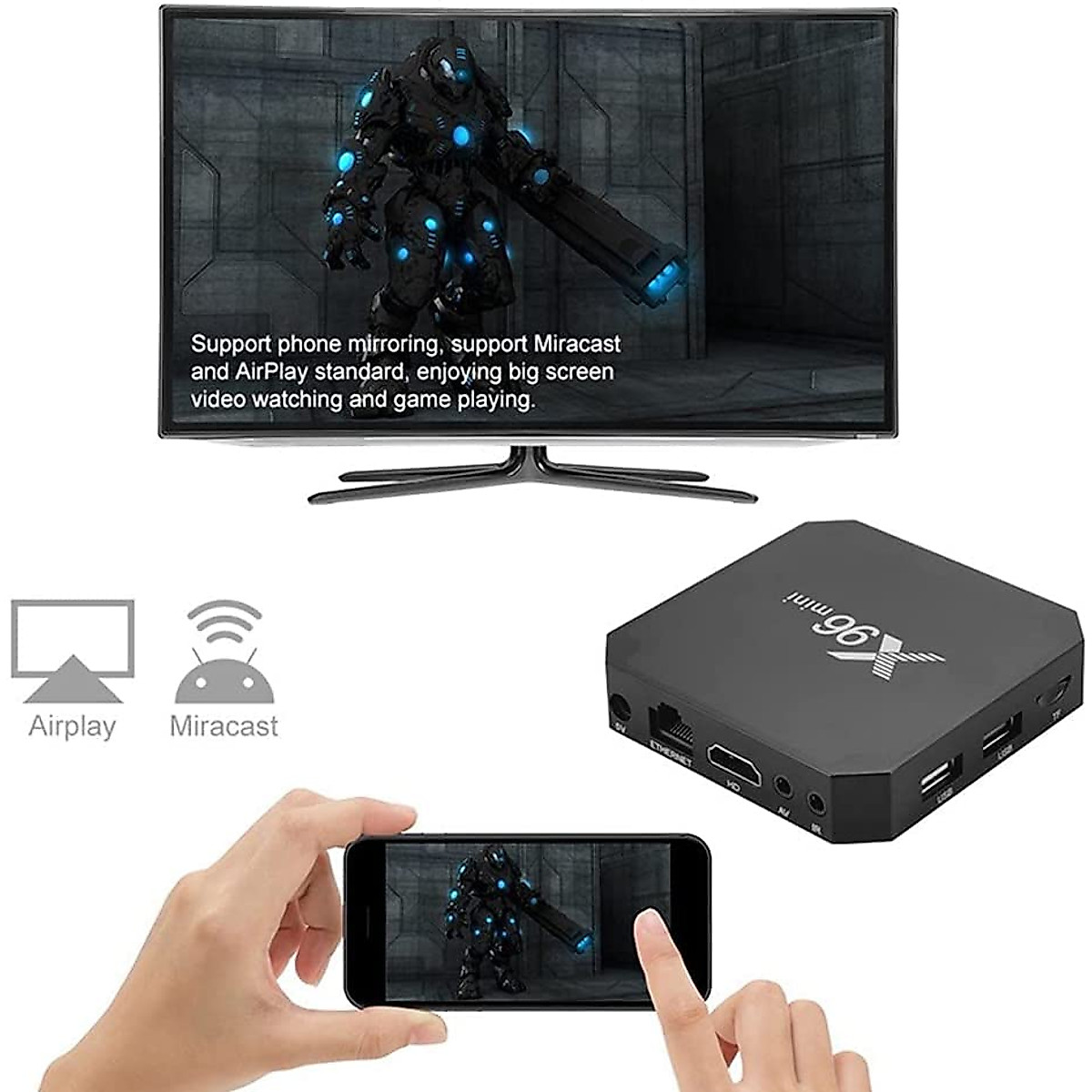 AMGUR X96 Mini Android 7.1 TV Box Amlogic S905W Quad Core 1GB/8GB Smart TV Box WiFi 4K Ultra HD OTT Box Bluetooth H.265 HEVC HDMI Streaming Media Player