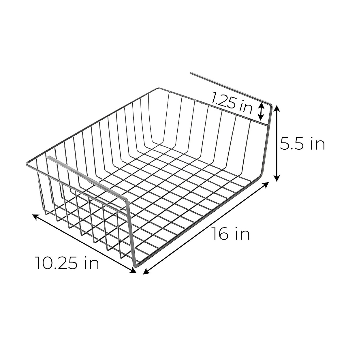 Smart Design Undershelf Storage Basket - Medium - Snug Fit Arms - Steel Metal Wire - Rust Resistant - Under Shelves, Cabinet, Pantry, and Shelf Organization - 16 x 5.5 Inch - Charcoal Gray