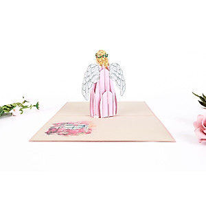 3d Guardian Angel Pop Up Card, Praying Angel Pop Up Card, Birthday Pop Up Card, 3D Angel Card for Sympathy, Christmas, Recovery, Get Well Soon, Spiritual, Baptism, Holy Communion, Pink, X20